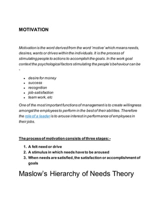 Motivation in Organization Behaviour pdf | DOCX