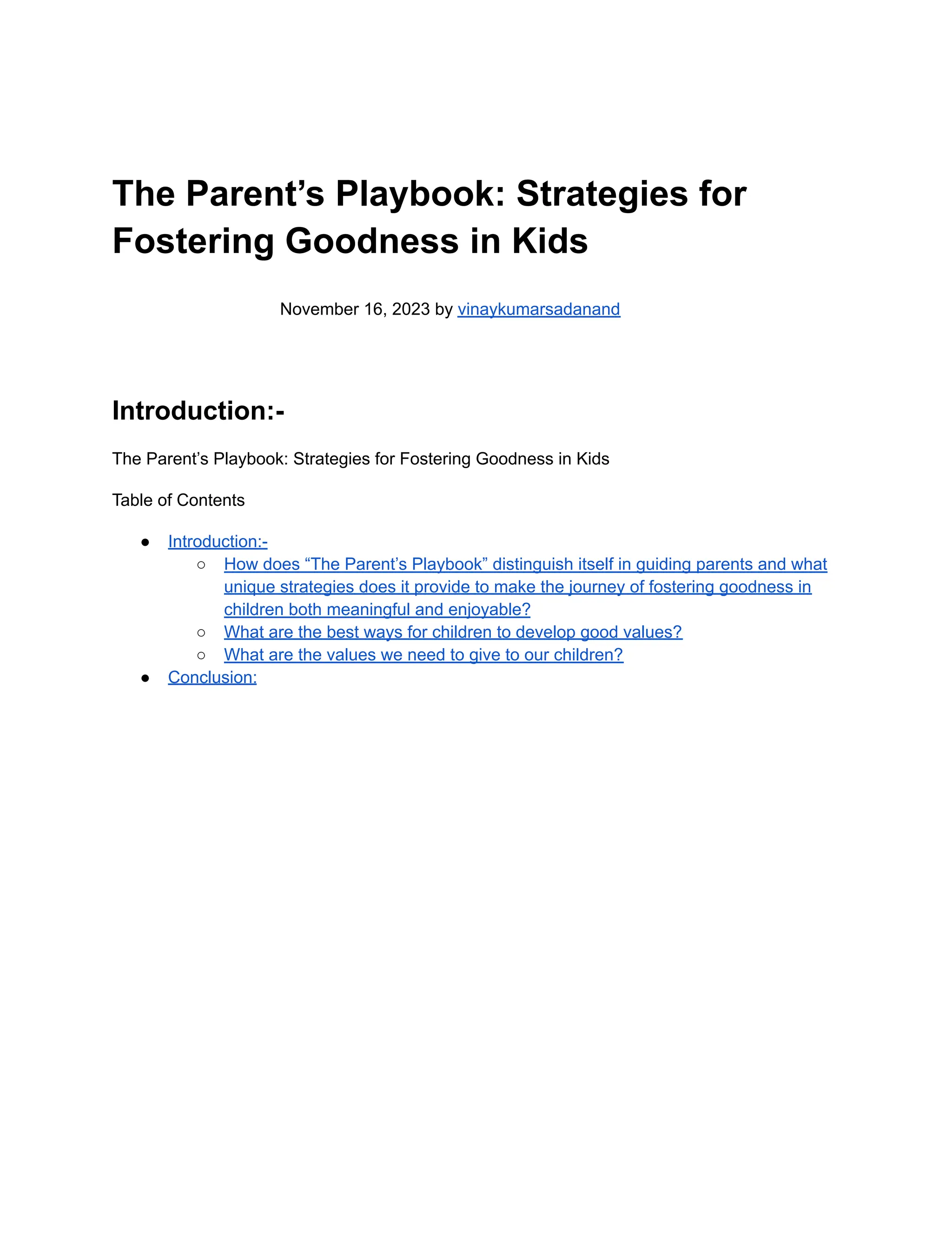 The Parent’s Playbook: Strategies for Fostering Goodness in Kids | PDF