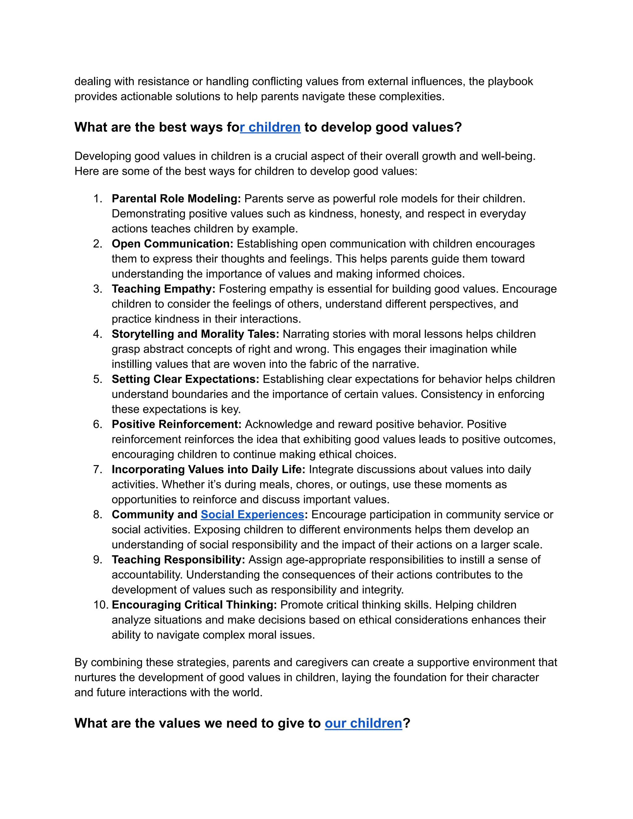 The Parent’s Playbook: Strategies for Fostering Goodness in Kids | PDF