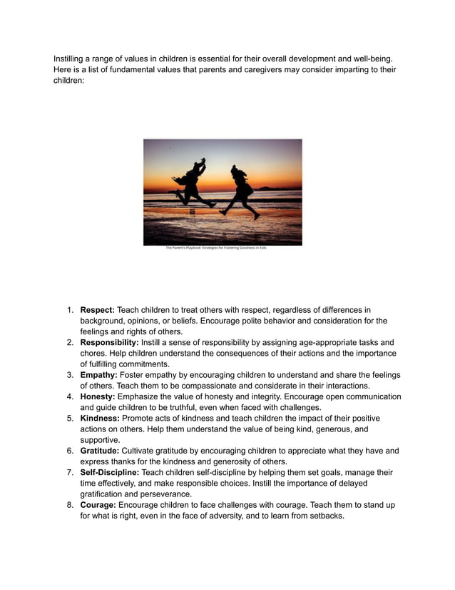 The Parent’s Playbook: Strategies for Fostering Goodness in Kids | PDF