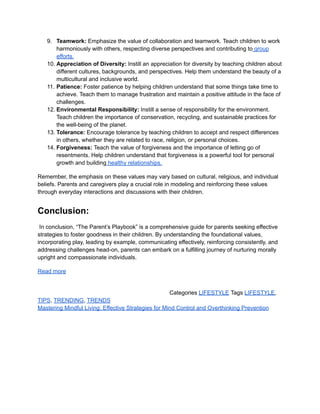 The Parent’s Playbook: Strategies for Fostering Goodness in Kids | PDF