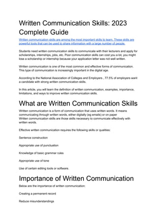 Written Communication Skills: 2023 Complete Guide | PDF | Email | Internet