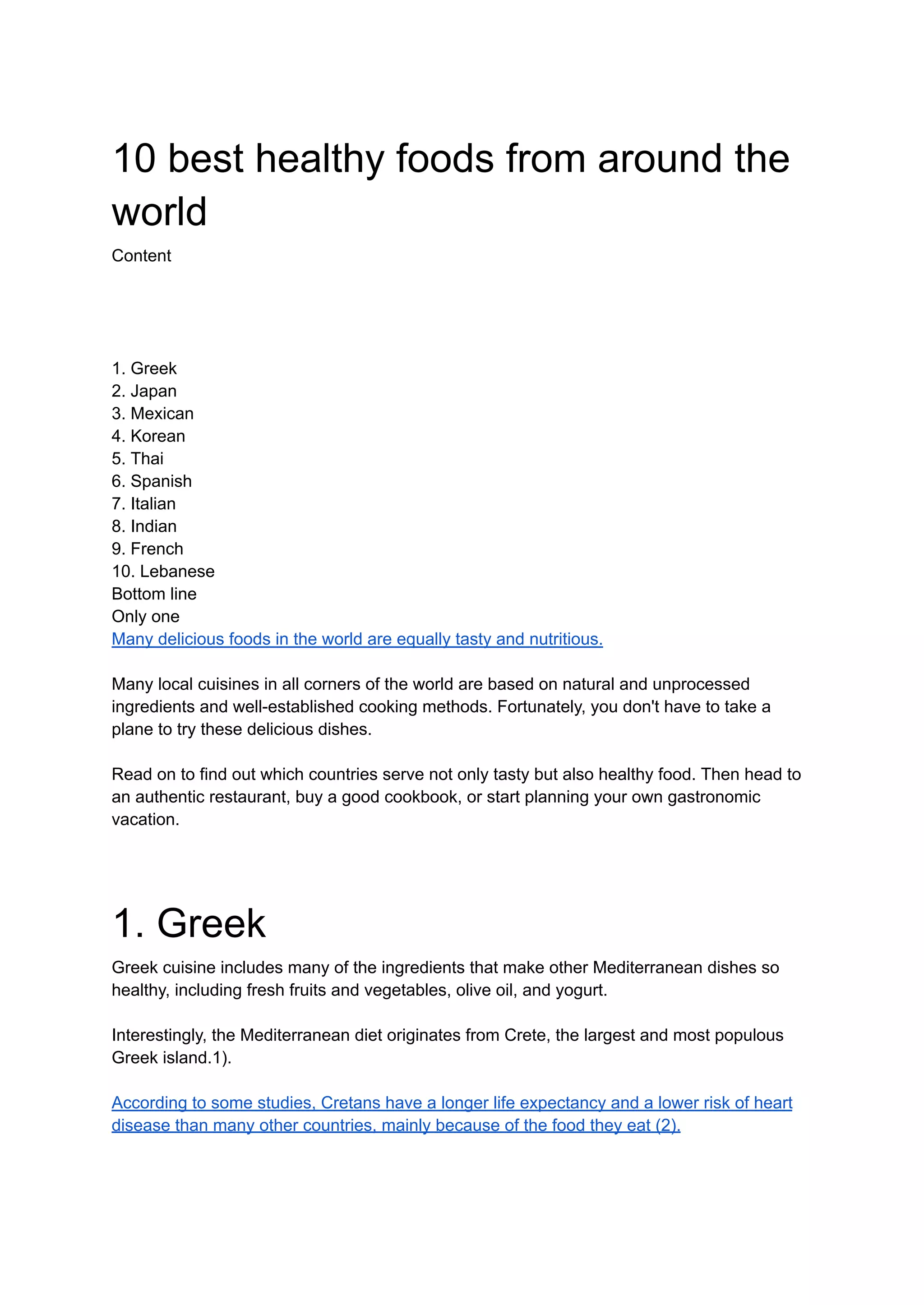 10 best healthy foods from around the world | PDF