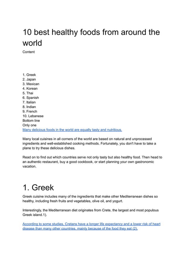 10 best healthy foods from around the world | PDF | Cooking | Food & Drink