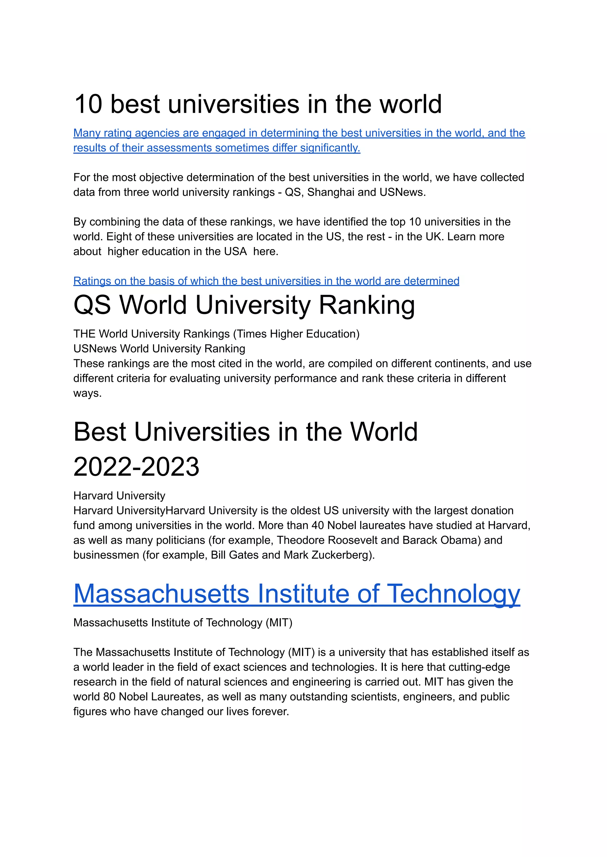 10 best universities in the world | PDF