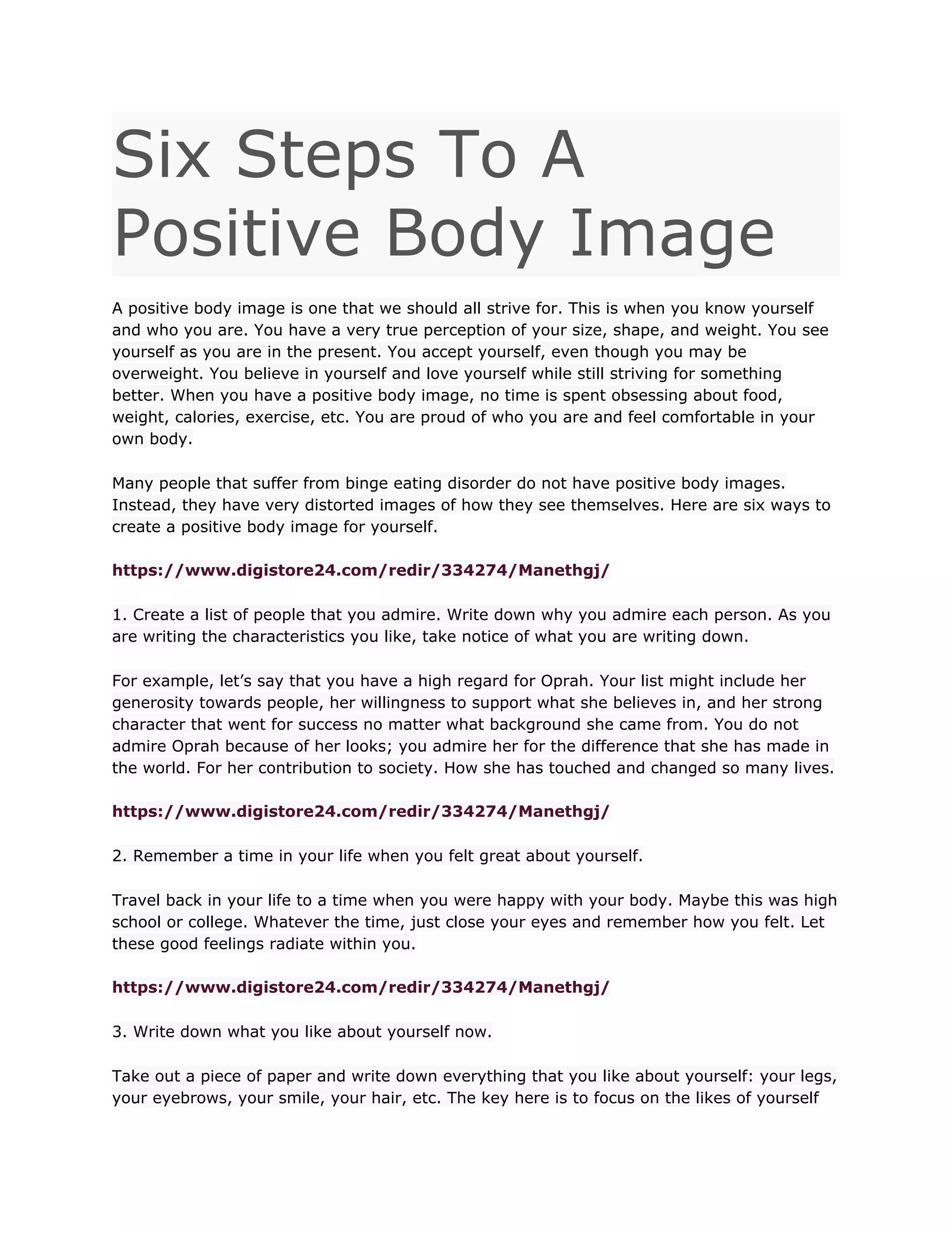 SIX STEPS TO A POSITIVE BODY IMAGE | PDF