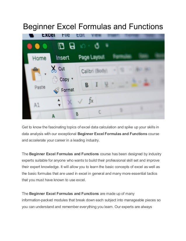 Beginner Excel Formulas and Functions