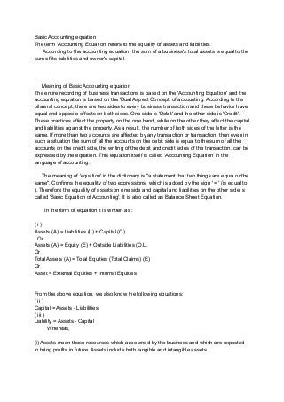 Basic Accounting equation , Meaning of Accounting equation. | PDF