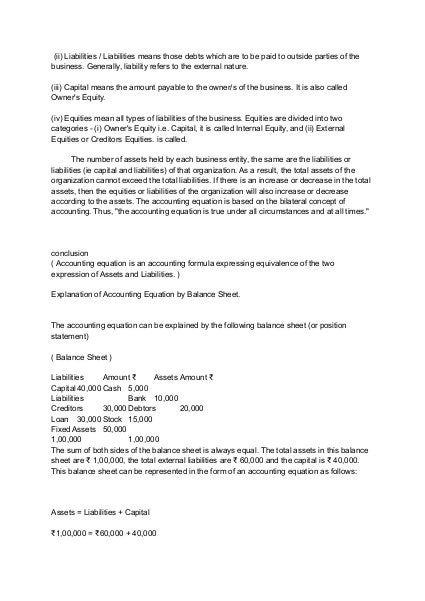 Basic Accounting equation , Meaning of Accounting equation. | PDF