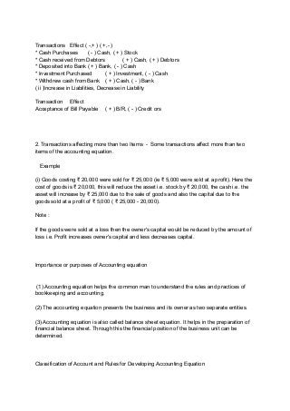 Basic Accounting equation , Meaning of Accounting equation. | PDF