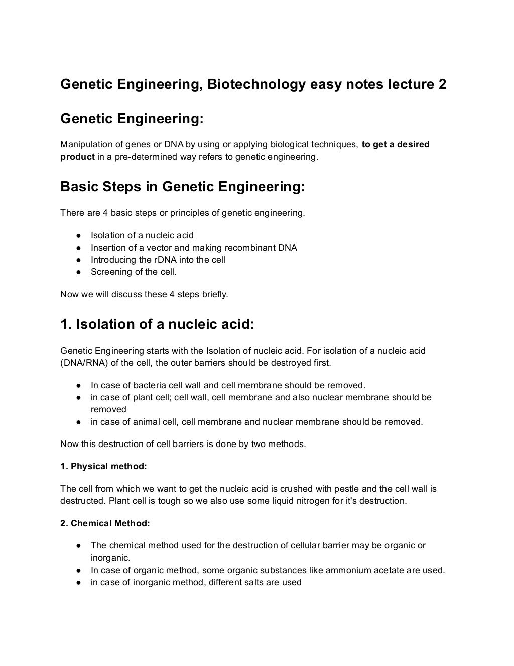 Basic Steps in genetic engineering | PDF