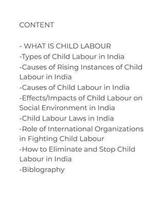 CLASS 12 ENGLISH PROJECT ON CHILD LABOUR | PDF