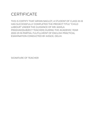 CLASS 12 ENGLISH PROJECT ON CHILD LABOUR | PDF