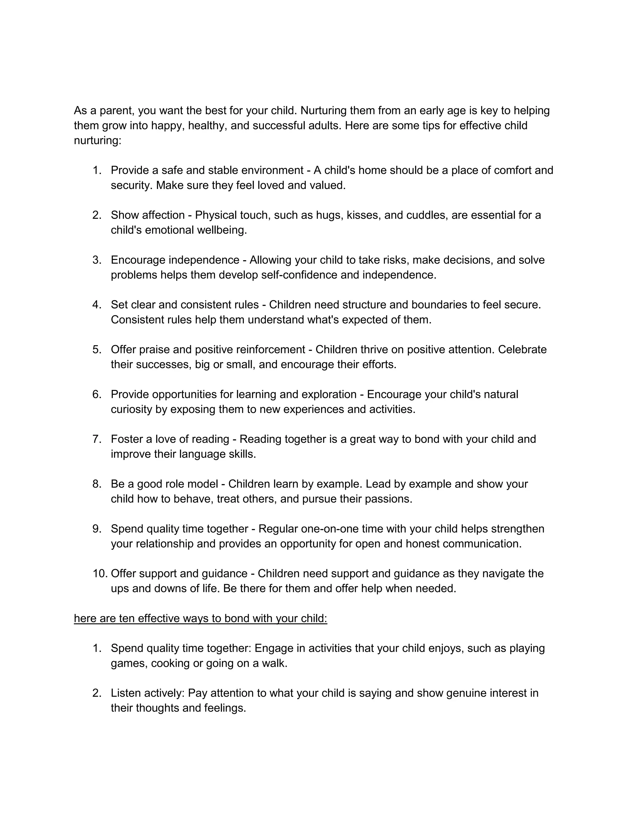 "Nurturing the future:-10 way of good parenting" | DOCX