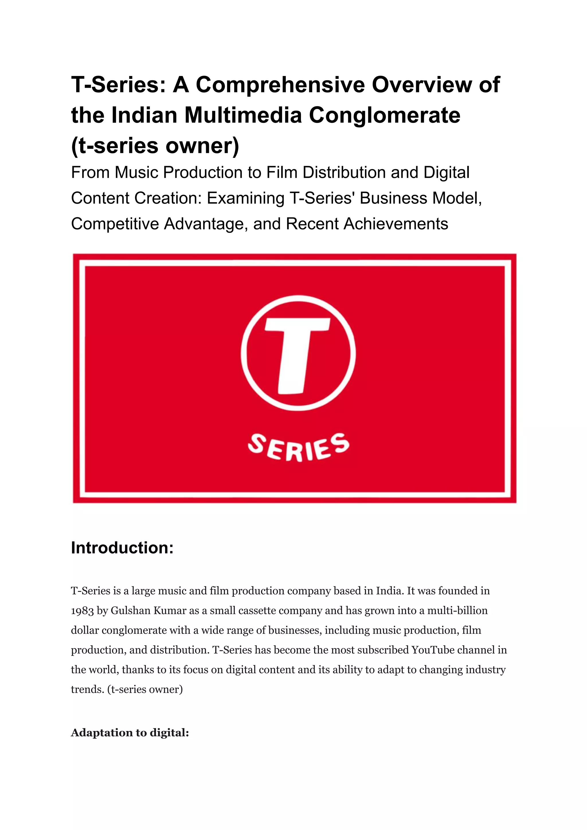 T-Series: A Comprehensive Overview of the Indian Multimedia ...