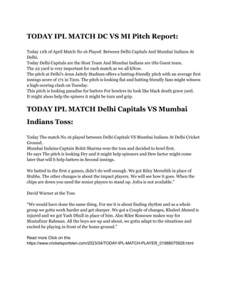 TODAY IPL MATCH PLAYER | PDF