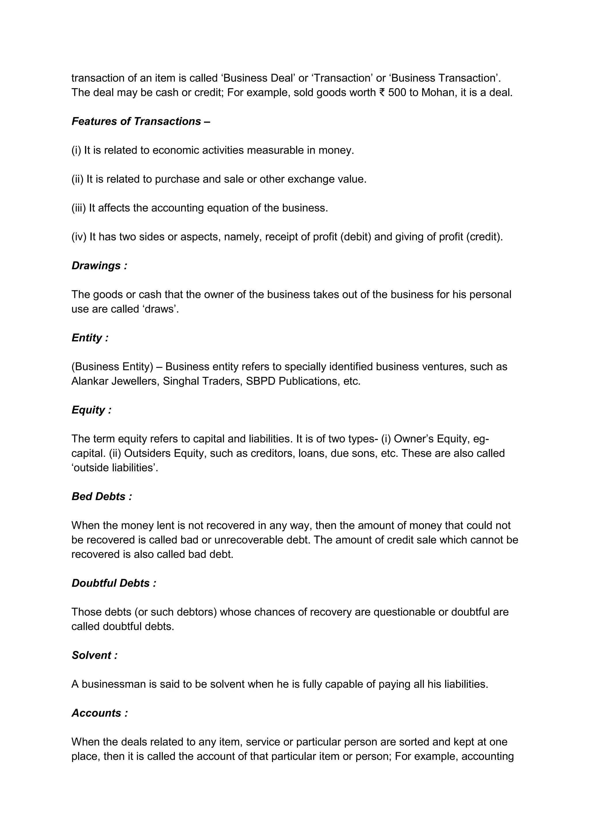 Basic Accounting Terms Class 11 | DOCX