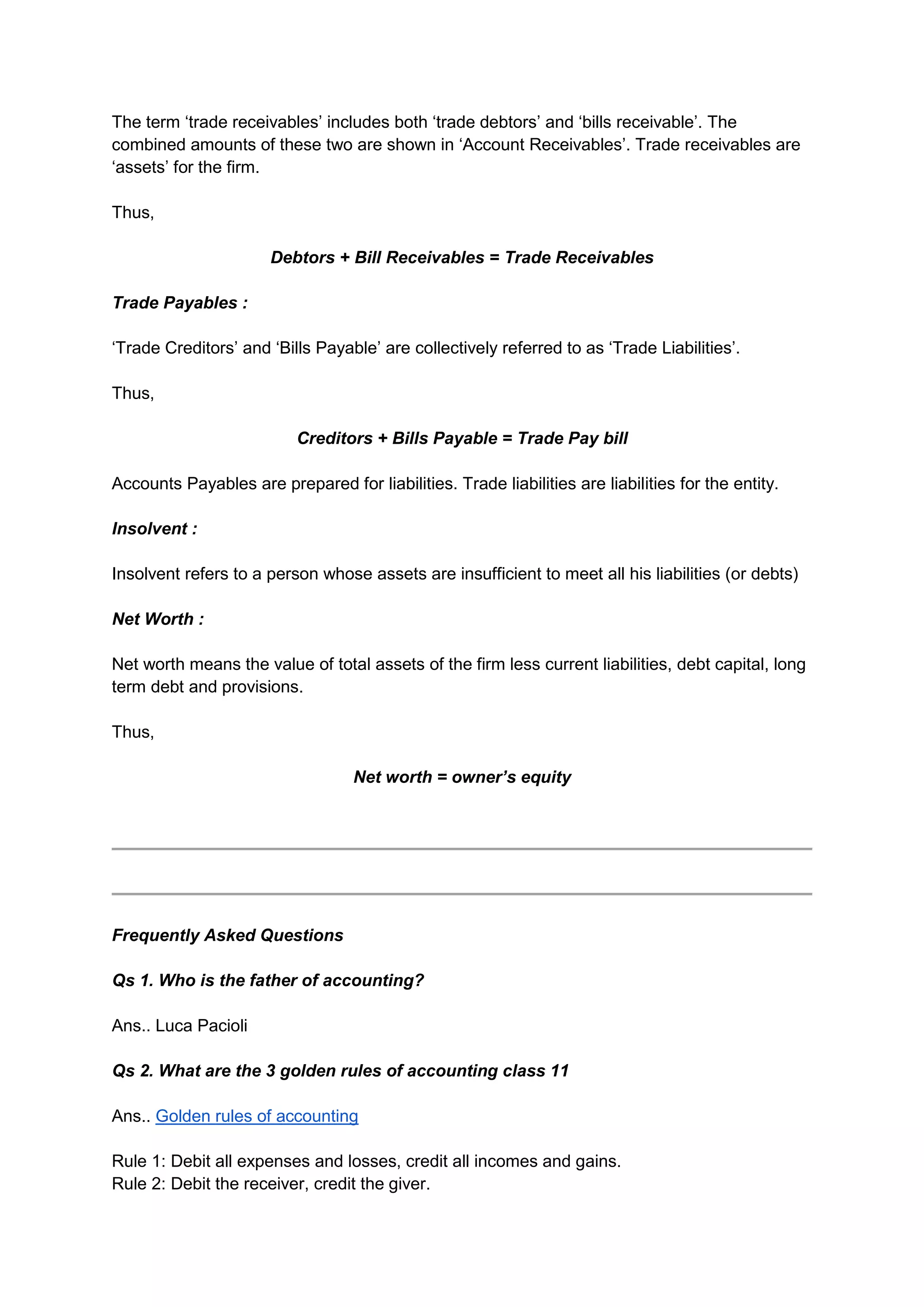 Basic Accounting Terms Class 11 | DOCX