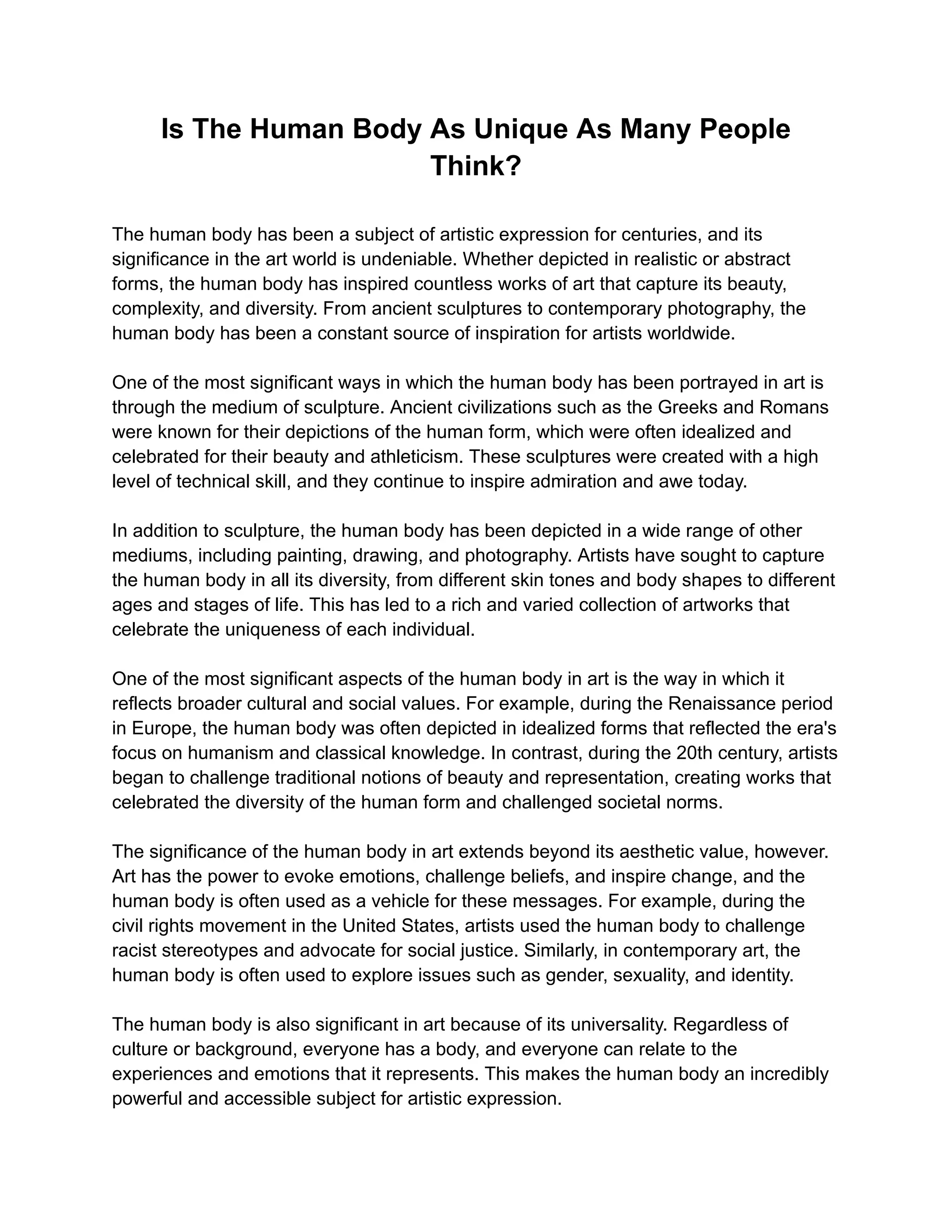 Is The Human Body As Unique As Many People Think? | PDF