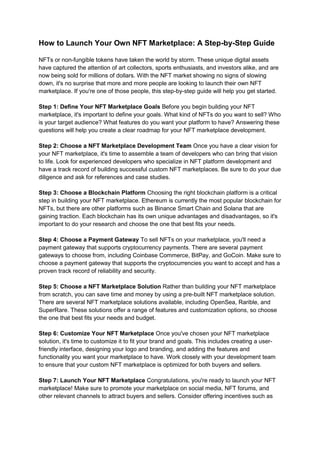 How to Launch Your Own NFT Marketplace: A Step-by-Step Guide | PDF