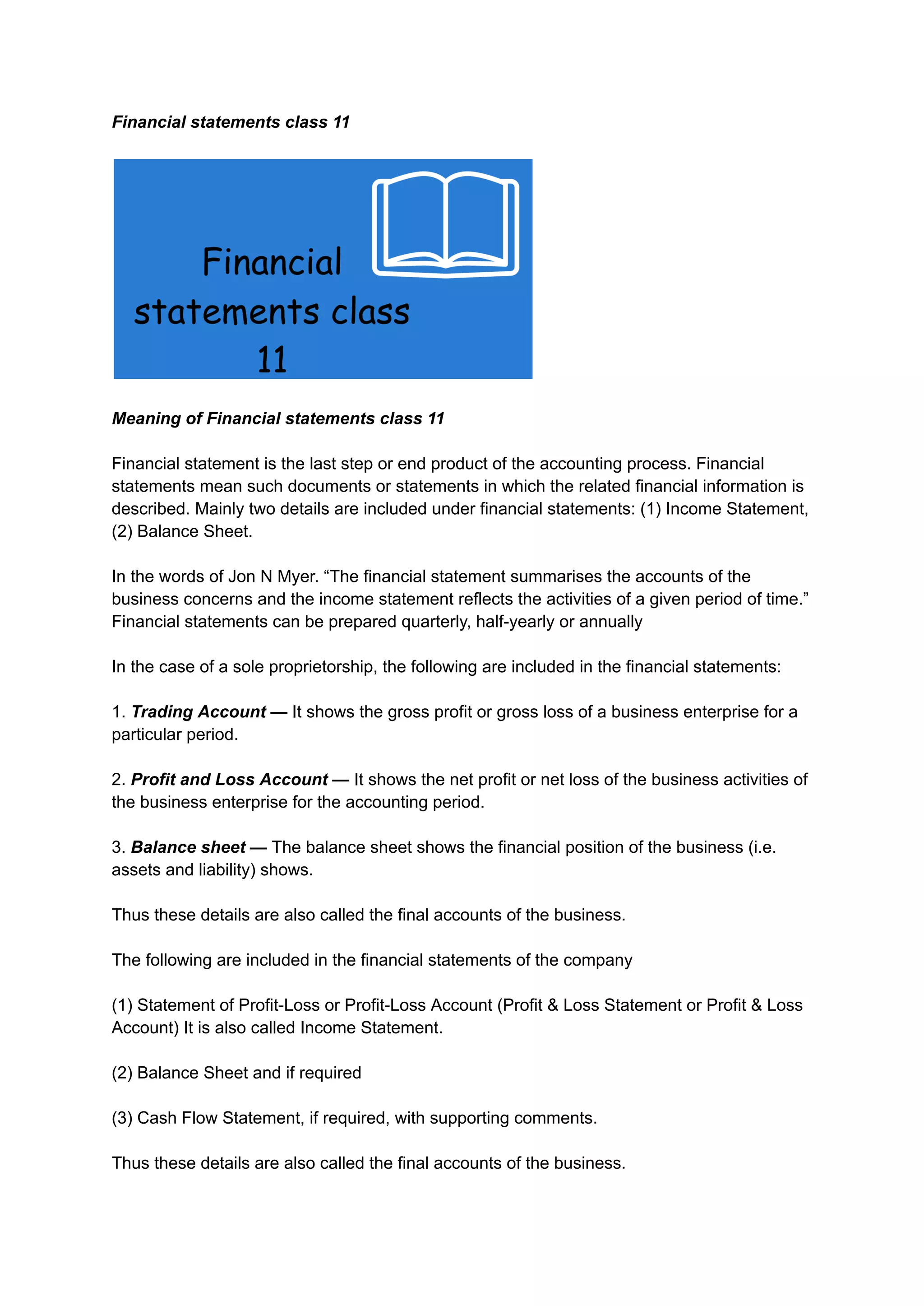 Financial Statements Class 11 PDF Financial Statements Class 11 PDF