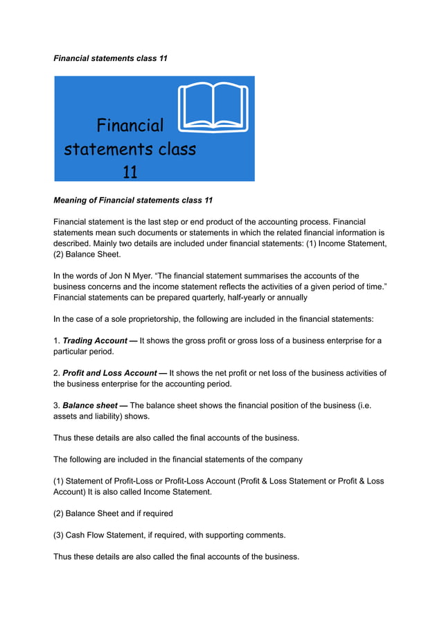 Financial statements class 11 | PDF | Business Accounting & Finance ...
