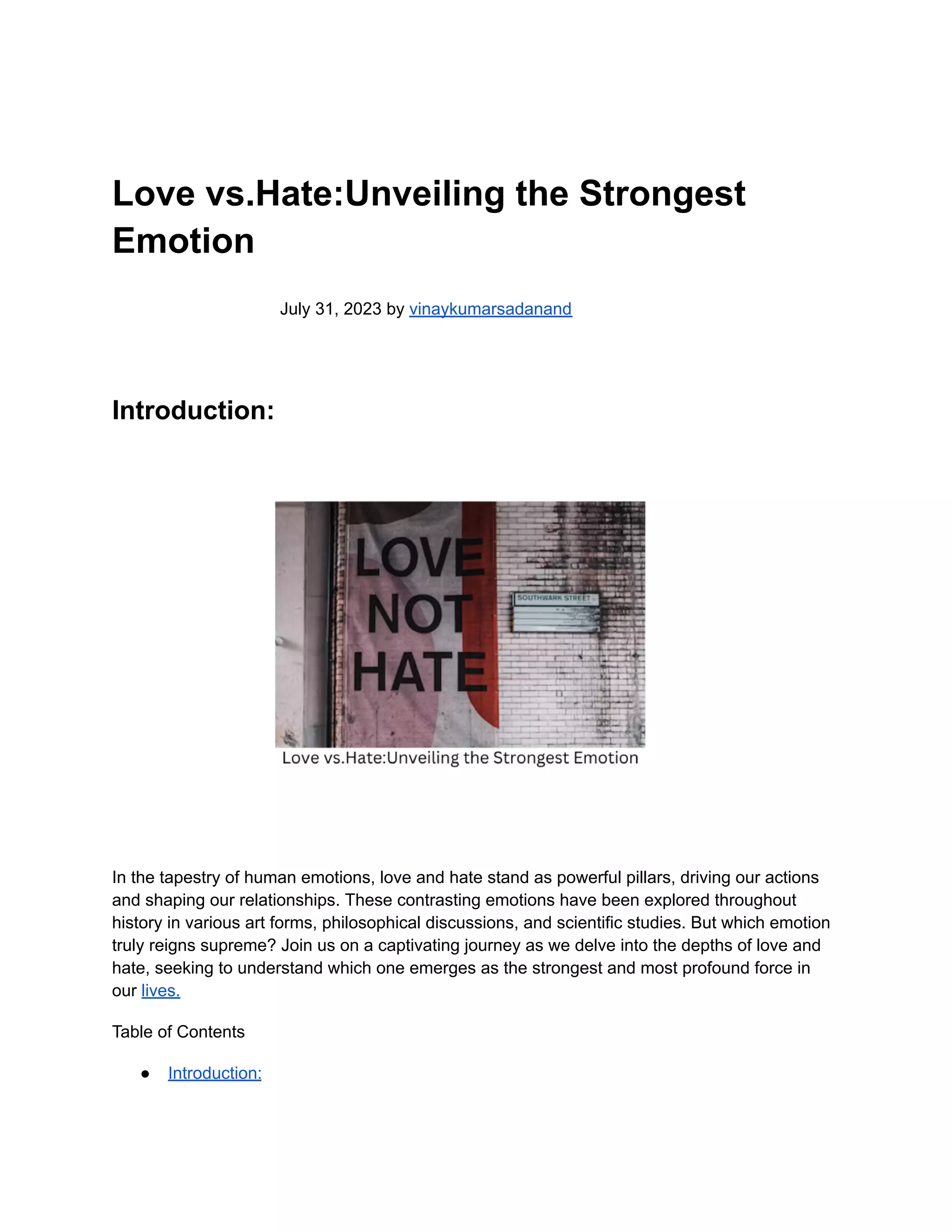 Love vs.Hate:Unveiling the Strongest Emotion | PDF