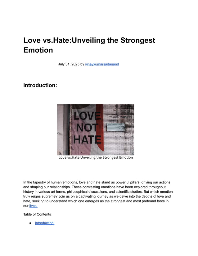 Love vs.Hate:Unveiling the Strongest Emotion | PDF | Dating | Family ...