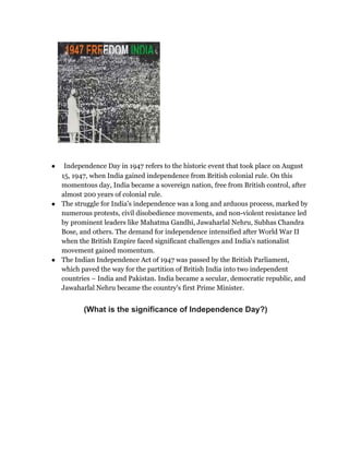 Independence Day India history Day 1947 | PDF