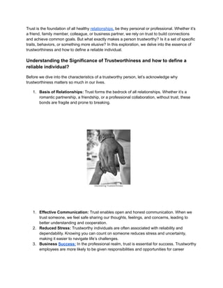 Discovering Trustworthiness:How Do You Define a Reliable Individual | PDF