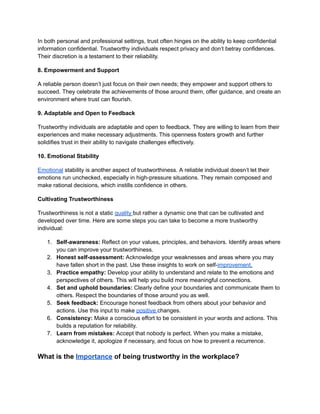 Discovering Trustworthiness:How Do You Define a Reliable Individual | PDF