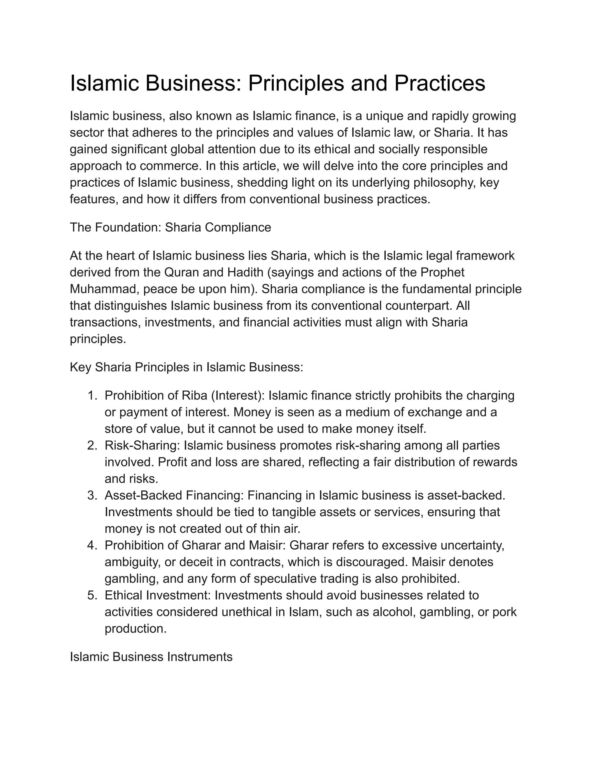 Islamic Business: Principles and Practices | PDF