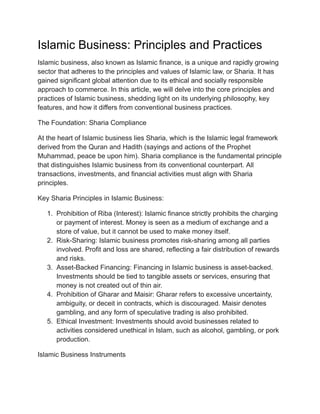 Islamic Business: Principles and Practices | PDF