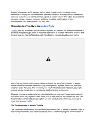 Timidity or Hotheadedness:Is Modernity the Culprit? | PDF | Technology ...