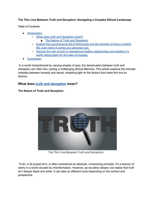 The Thin Line Between Truth and Deception | PDF | Mental Health ...