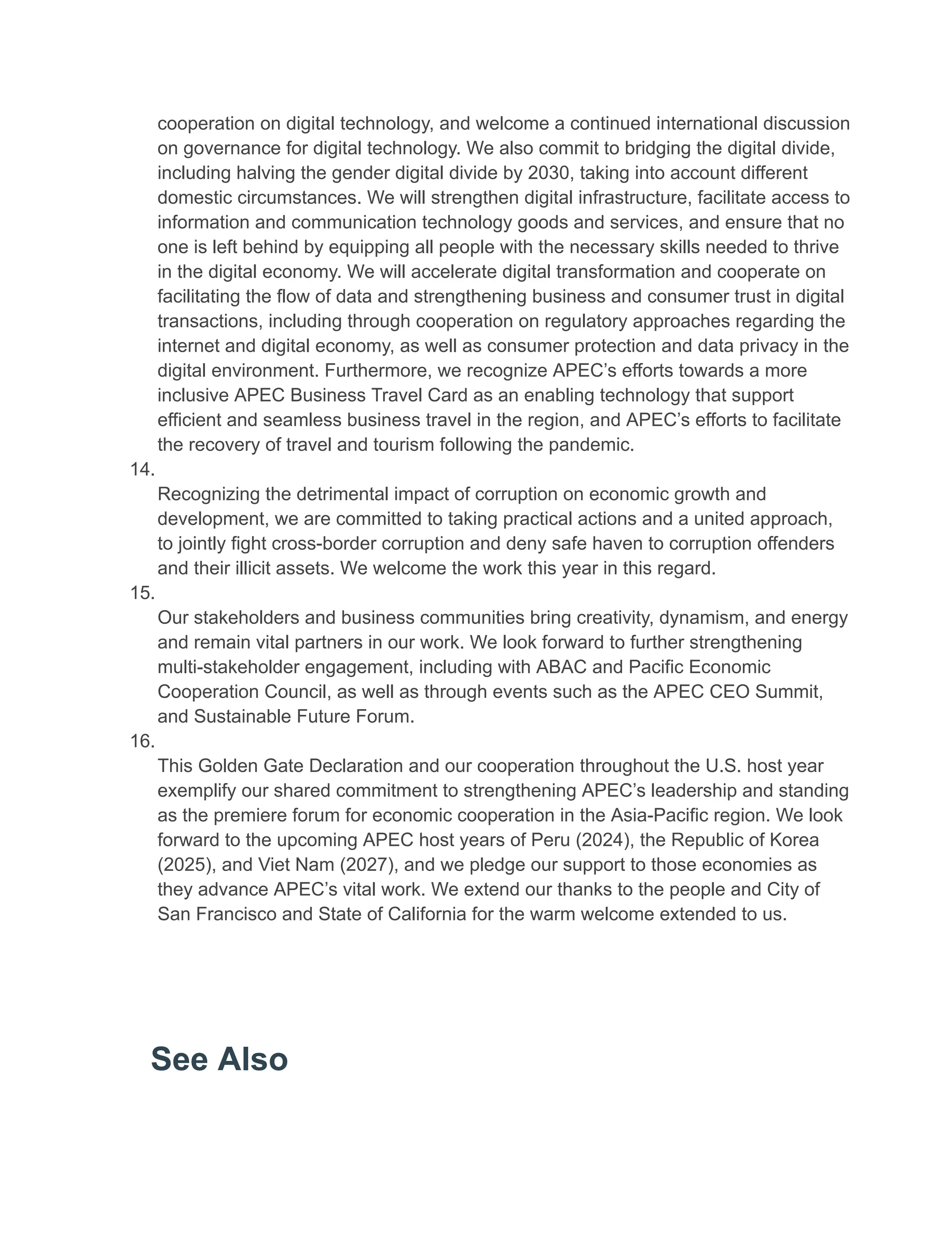 APEC2023 Golden Gate Leaders Declaration | PDF