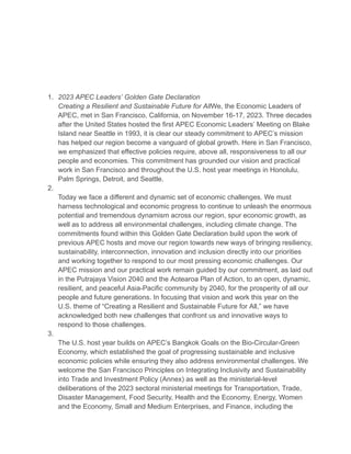 APEC2023 Golden Gate Leaders Declaration | PDF