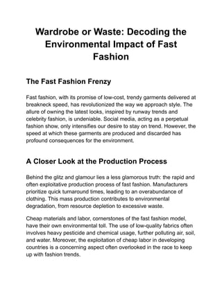 Wardrobe or Waste: Decoding the Environmental Impact of Fast Fashion | PDF