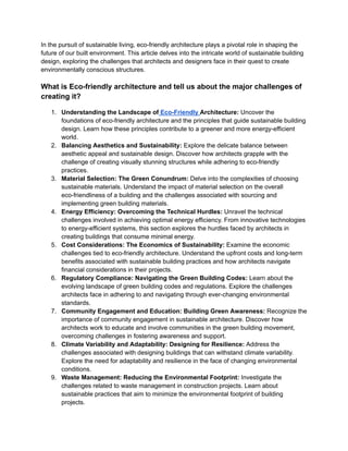 Eco-Friendly Architecture:Key Challenges in Building Design | PDF ...