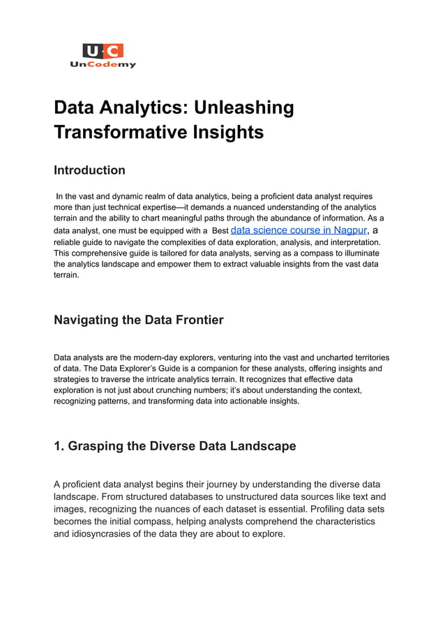 Data Analytics: Unleashing Transformative Insights | PDF Data Analytics: Unleashing Transformative Insights | PDF