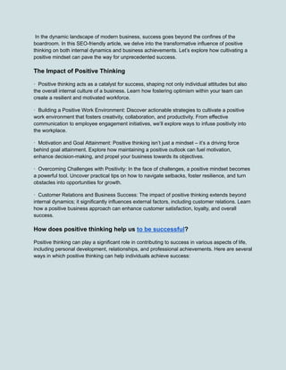 The Impact of Positive Thinking on Internal and Business Achievements | PDF