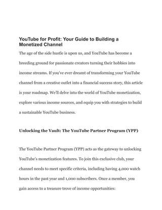 Level Up Your Earnings: The Ultimate Guide to YouTube Monetization. | PDF
