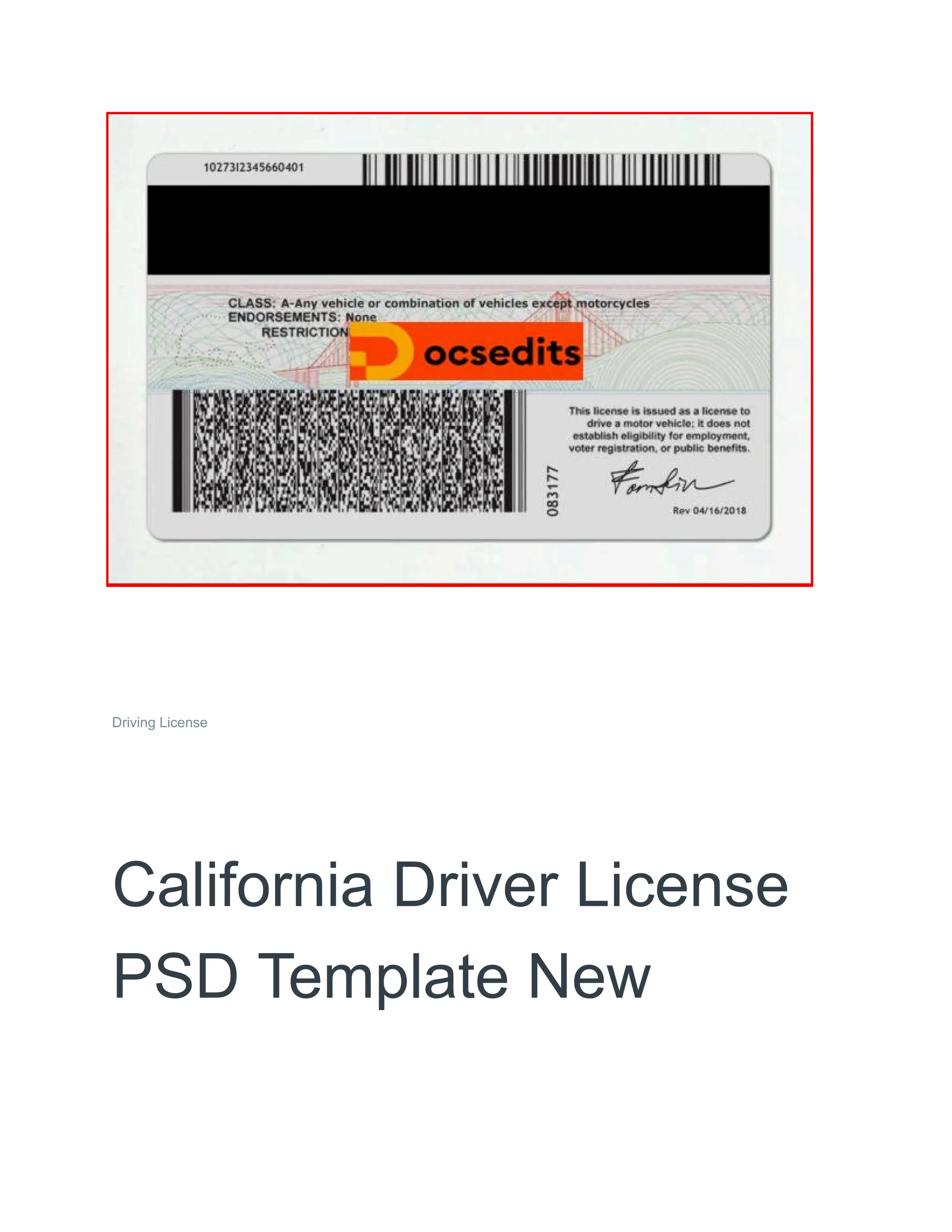 California Driver License Psd file editing | PDF