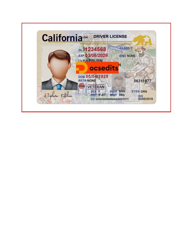 California Driver License Psd file editing | PDF