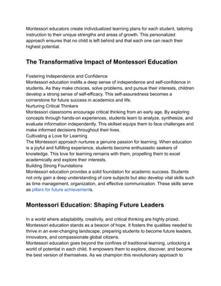 Importance of Montessori Education Unlocking a World | PDF