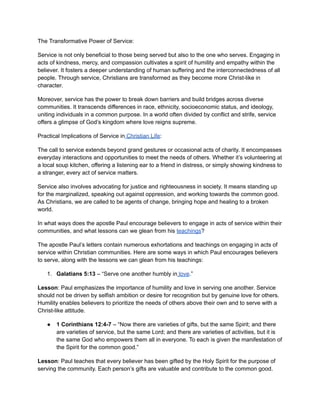 Love in Action: Exploring the Role of Service in Christian Life | PDF