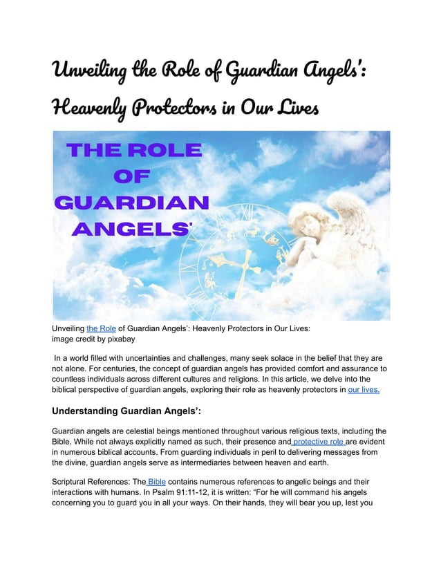 Unveiling the Role of Guardian Angels’: Heavenly Protectors in Our ...