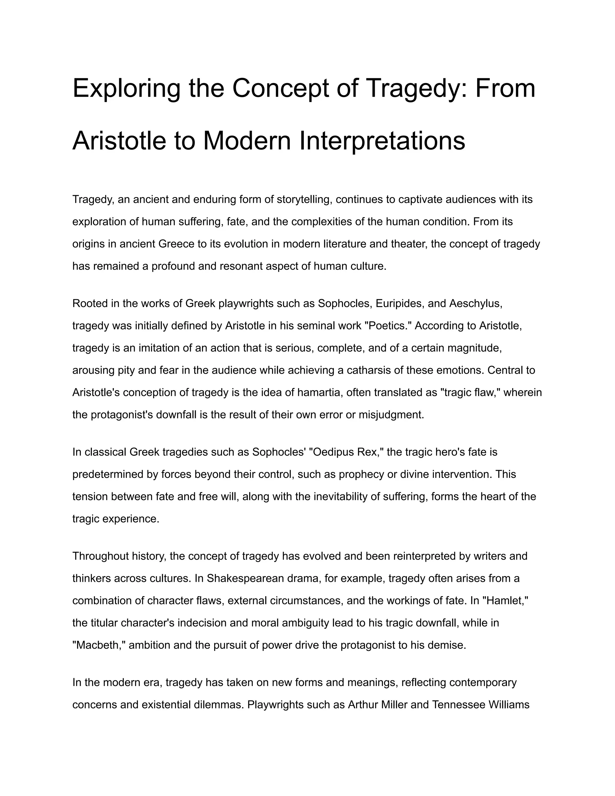 concept of tragedy by Aristotle modern and classical | PDF