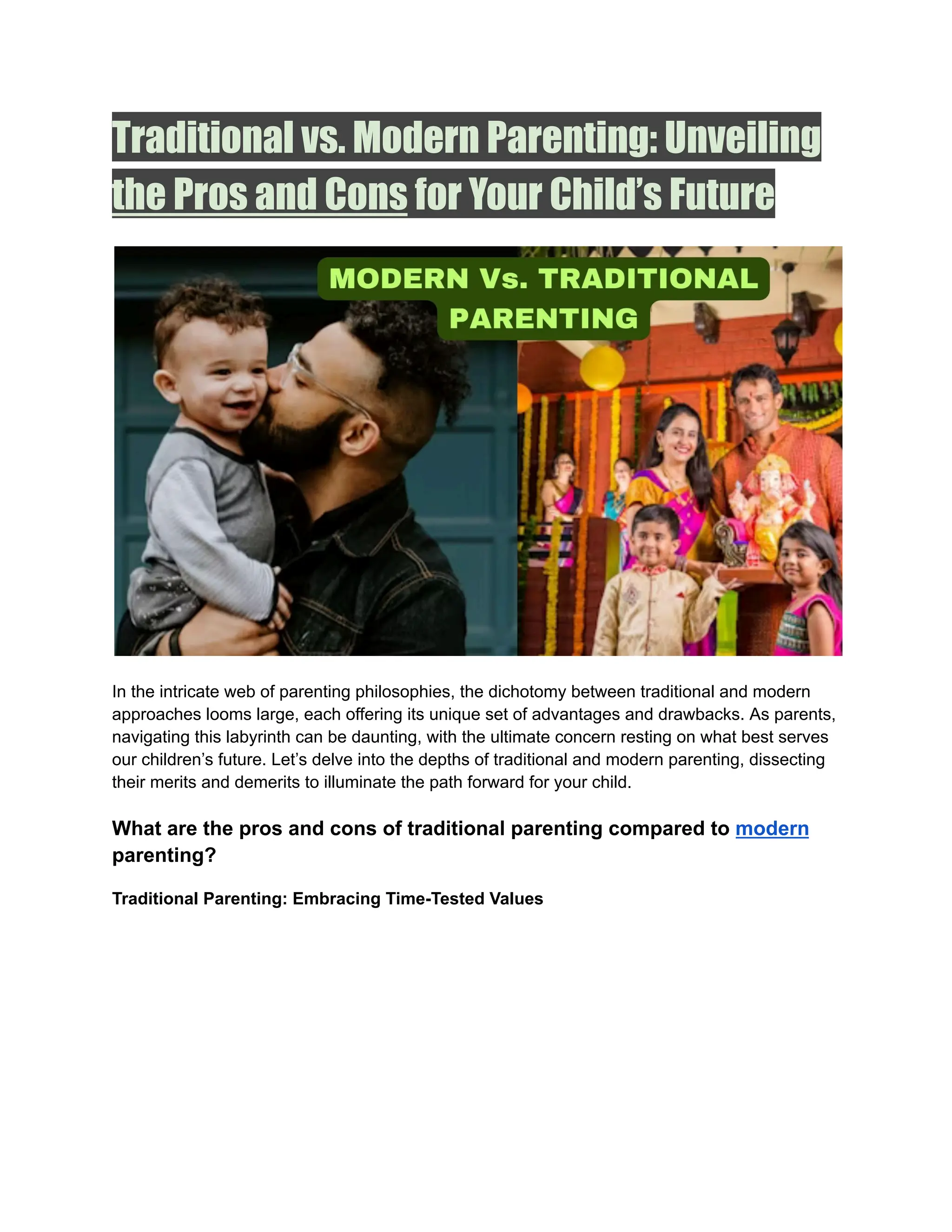 Traditional vs. Modern Parenting: Unveiling the Pros and Cons for Your Child’s Future | PDF