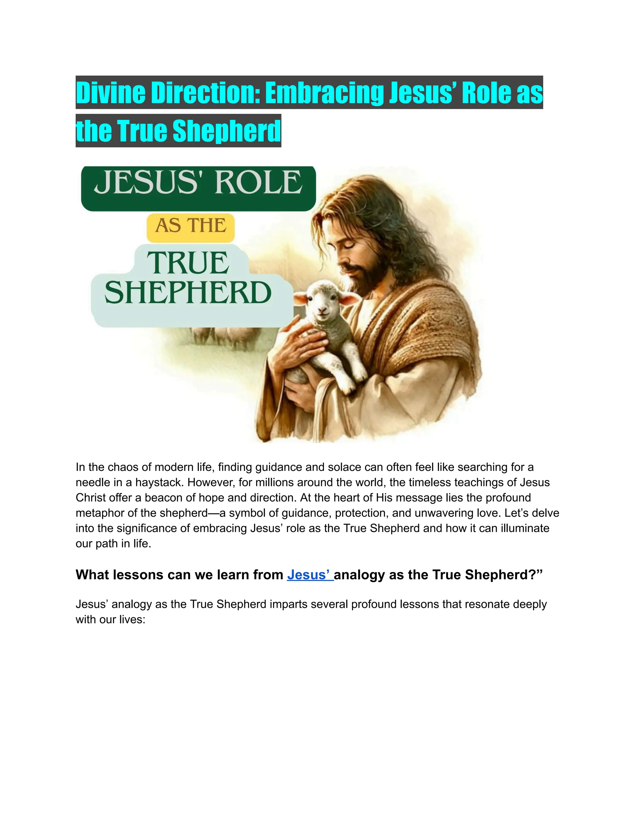 Divine Direction: Embracing Jesus’ Role as the True Shepherd | PDF